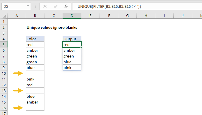 Excel Formula Unique Values Ignore Blanks Exceljet